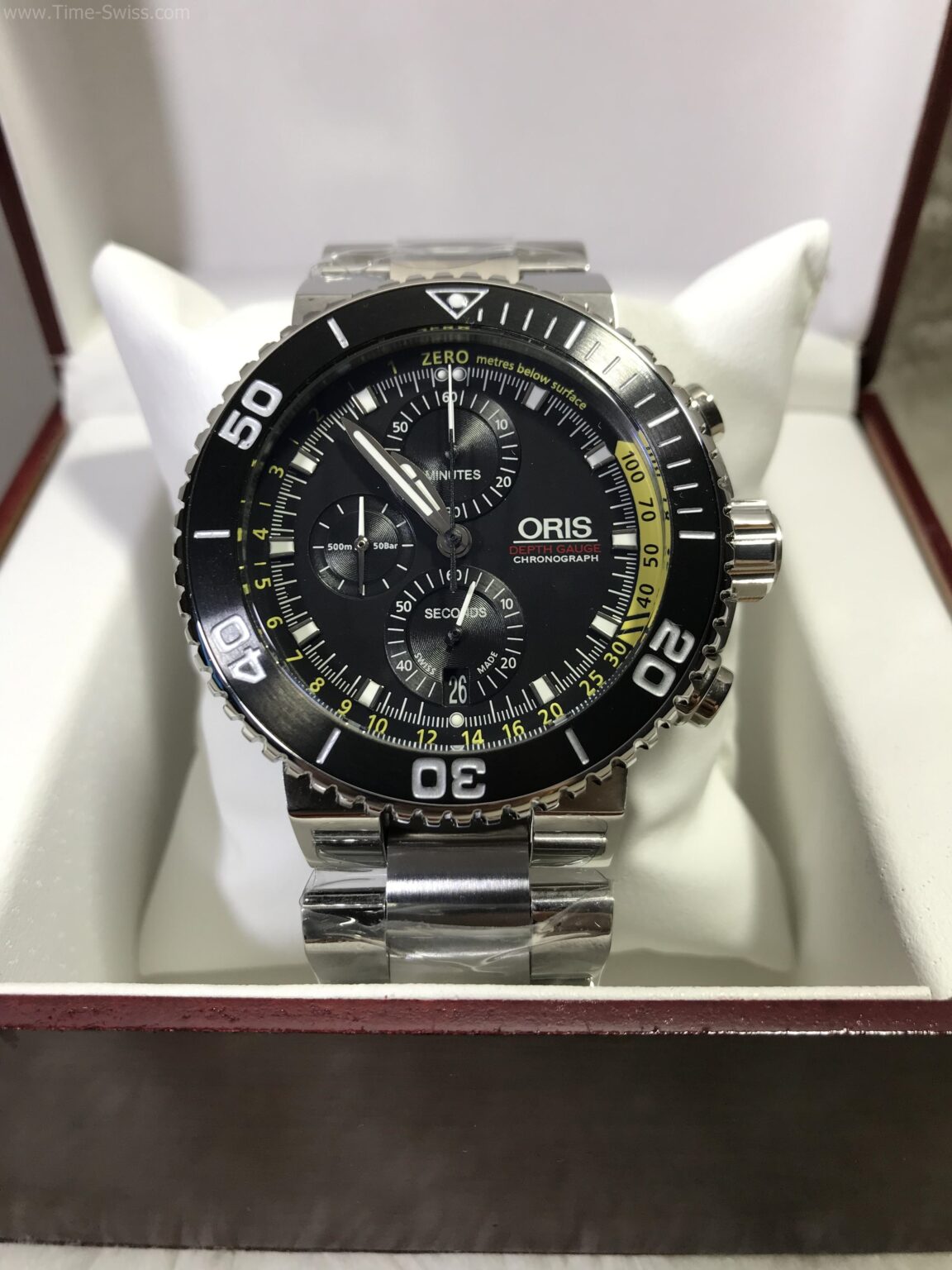 Oris Depth Gauge Chronograrh Yellow Black Dial | https://time-swiss.com